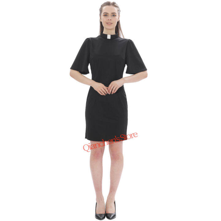 Catholic Women Clergy Dress Pencil Dress Priest Pastor Tab Collar Bell ...