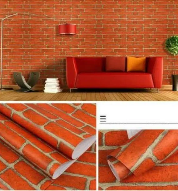 Wallpaper dinding motif batu bata warna orange | Lazada Indonesia
