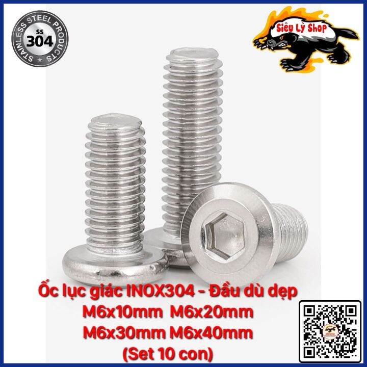 Set 10 Ốc lục giác INOX 304 M6 - Đầu dù dẹp | Lazada.vn