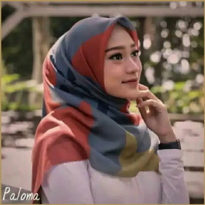 Jilbab Segi empat Motif Mewah Hijab Voal Motif Premium Laser Cut ...