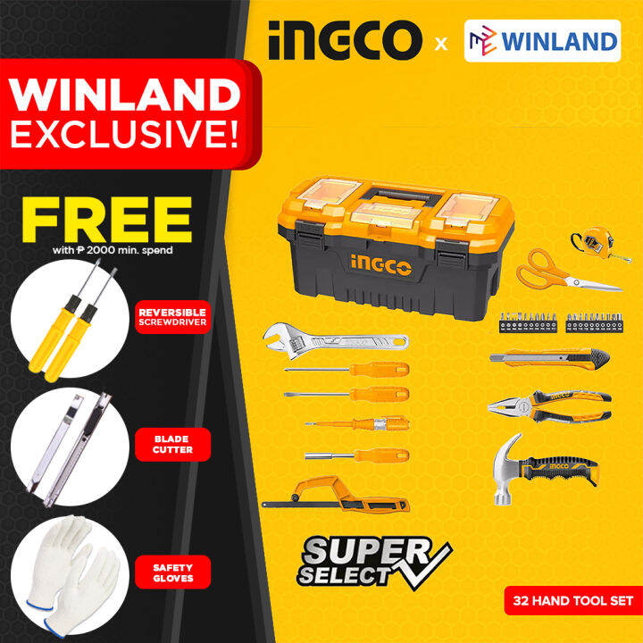 INGCO by Winland 32pcs Handtools Set with 17" Tool Box HKTHP10321 ING ...