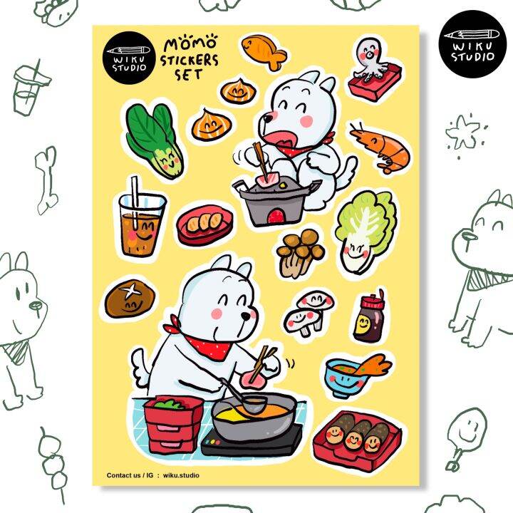 MOMO Stickers Set : สตื๊กเกอร์น้องหมาโมโม่ กินหมูกระทะ ชาบู | Lazada.co.th