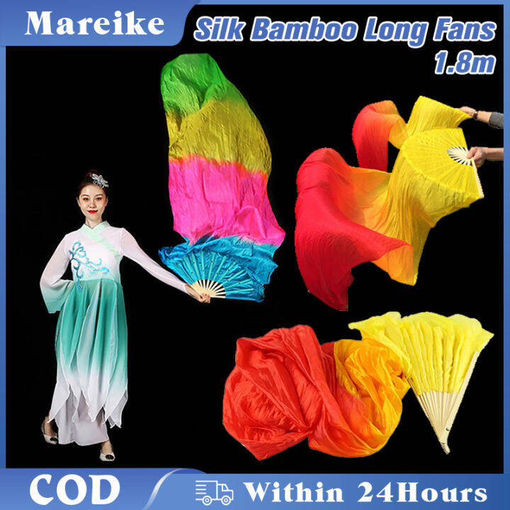 1.8M Long Dance Fan 2/4 Color Belly Dance Performance Long Fans Silk ...