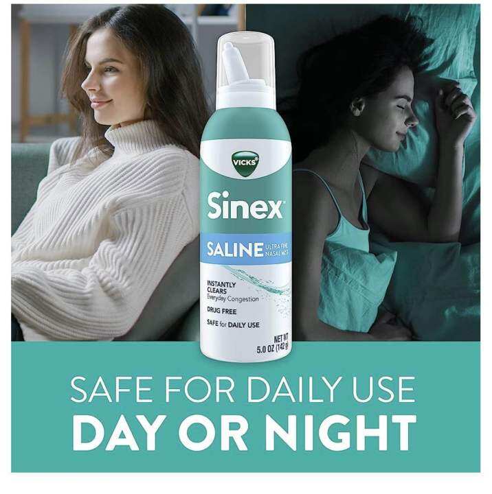 Vicks Sinex Saline Nasal Spray, Drug Free Ultra Fine Mist, Clear ...