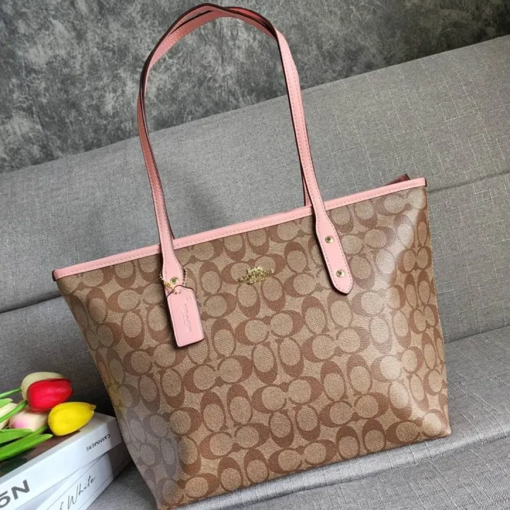 COACH 58292 SIGNATURE COATED CANVAS CITY ZIP TOTE SHOULDER BAG | Lazada ...