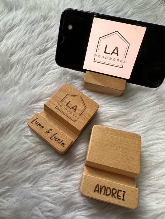 Personalized Wooden Phone Stand | Beech Wood Phone Holder | Laser ...