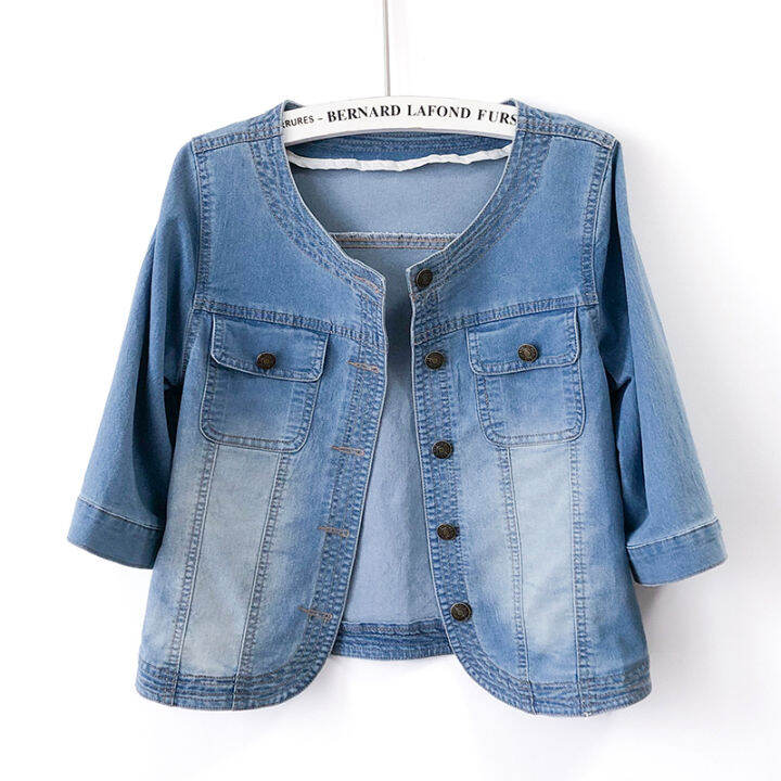 All-Match round Neck Denim Jacket Women's 2023-Sleeve Short Thin ...