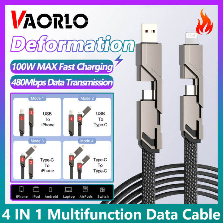 (ที่เก็บสายฟรี1ชิ้น) VAORLO แบบดั้งเดิม4 IN 1การเปลี่ยนรูป100W USB-A แบบเร็วเพื่อพิมพ์-C/ฟ้าผ่า ...