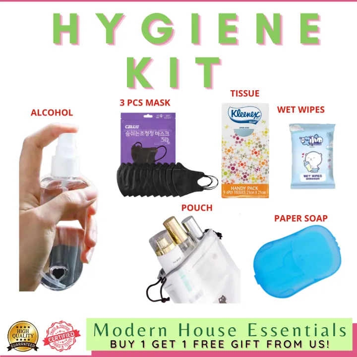 Modern House. Hygiene Kit Pouch. 10ml Alcohol Bottle, 3pcs Mask, Wipes ...