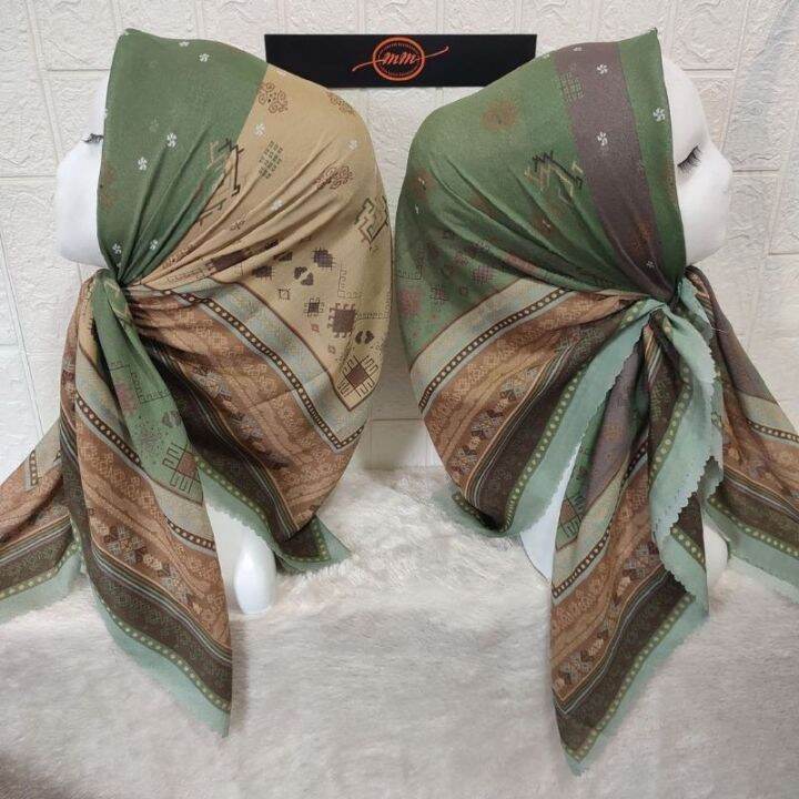 Hijab Segi Empat Warna Hijau Kuning jilbab Terbaru | Lazada Indonesia