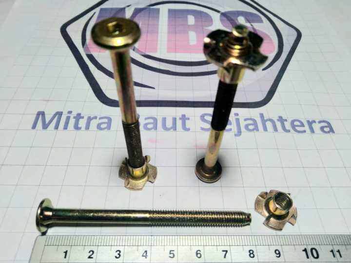 Baut jcbc M6 x 80 Kuning Mur Cakar / Furniture/ Mebel / Dipan / Ligna / Knockdown / Speaker M6 x ...