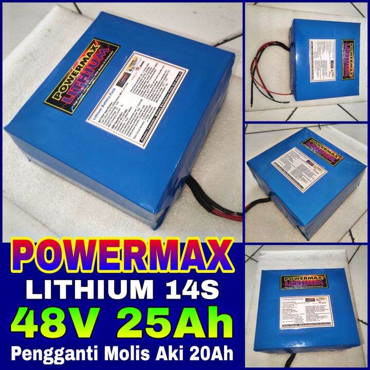 Lithium Pack POWERMAX 48V 25AH 14S Pengganti Molis dg Aki 20A Selis, Goda, Uwinfly, Viar, Win ...