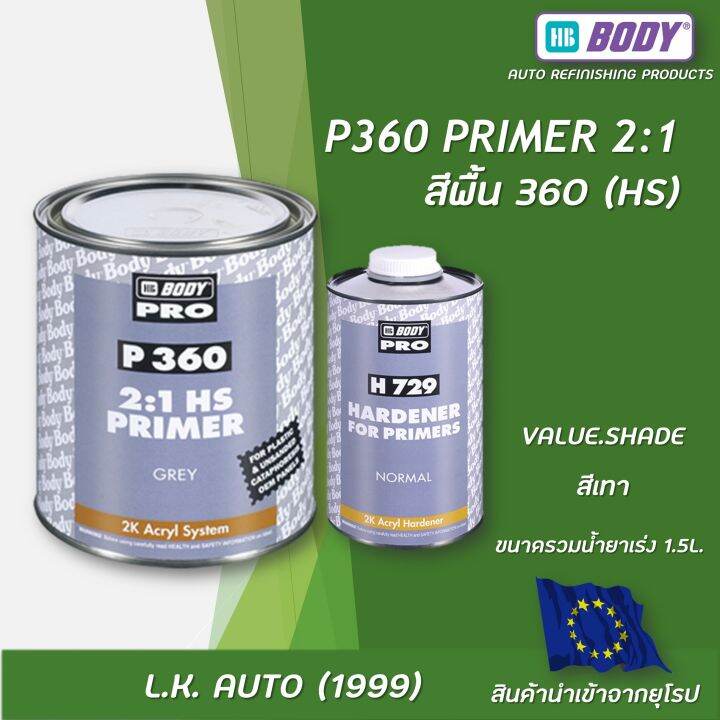 สีรองพื้นรถยนต์ สีเทา 2K HB BODY P360 (2:1) ขนาดรวมน้ำยาเร่ง 1.5 ลิตร นำเข้าจากยุโรป | Lazada.co.th