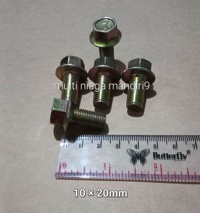 baut 14 topi / baut flange bolt m10 × 20mm baja kuning kunci 14mm / baut flange bolt / baut 14 ...