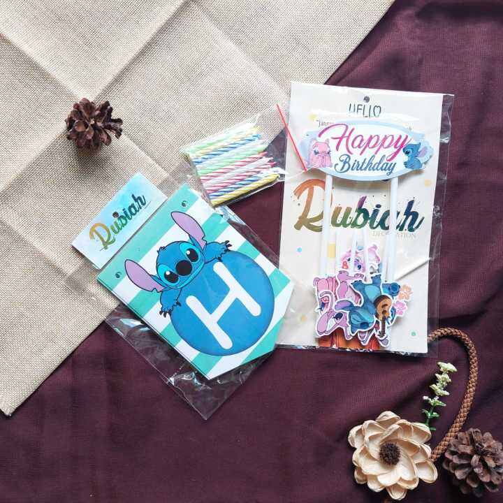 Paket 1 Dekorasi Ulang Tahun Karakter Stitch / 1 Set Hiasan party Happy ...