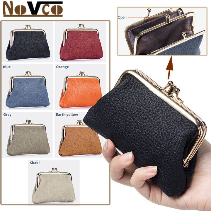 Novco กระเป๋าหนังแท้คลิปชั้นคู่ดีไซน์กระเป๋าสตางค์ทรงคลัทช์สั้นกระเป๋า ...
