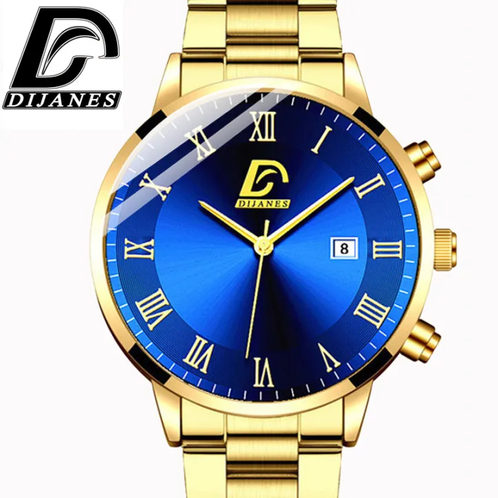 DIJANES แฟชั่นผู้ชายสแตนเลสนาฬิกาผู้ชายสบายๆธุรกิจปฏิทินนาฬิกาควอตซ์ ...