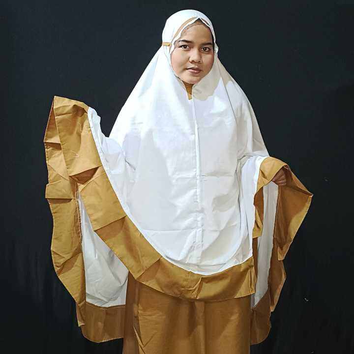 MUKENAH SANTRI PONDOK SANTREN MODEREN BARU DUA WARNA ATASAN PUTIH BAWAHAN BERMOTIF POLOS KOTA ...