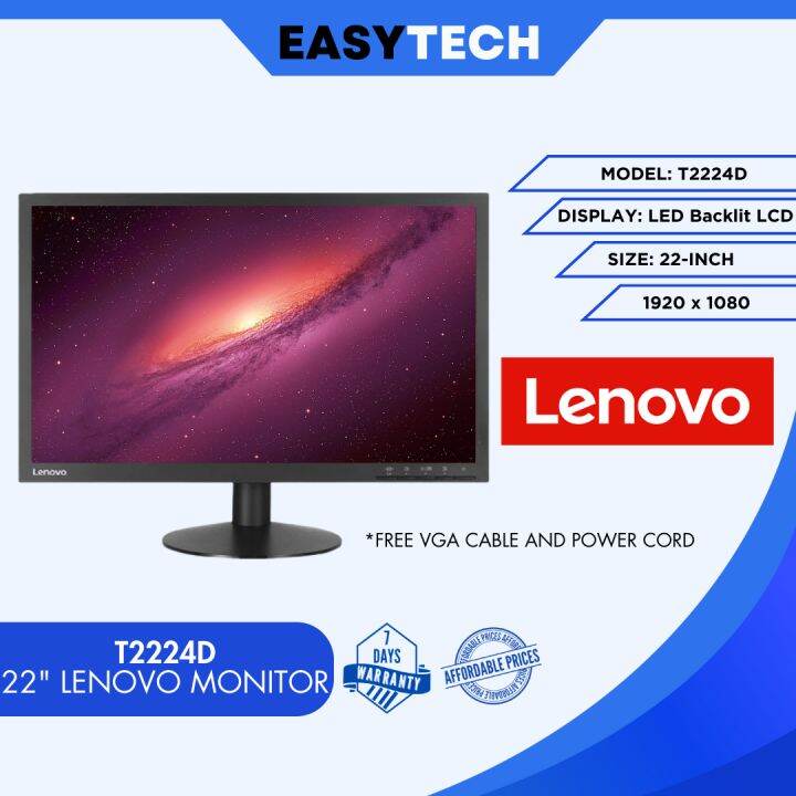 EASYTECH | MTR012 - 22CA 22" Lenovo ThinkVision T2224d LED Backlit LCD Monitor Black (Preloved ...