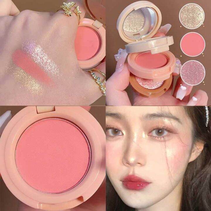3 In 1 Matte Highlighter Blush Palette Pearly Blush Shiny Eyeshadow ...