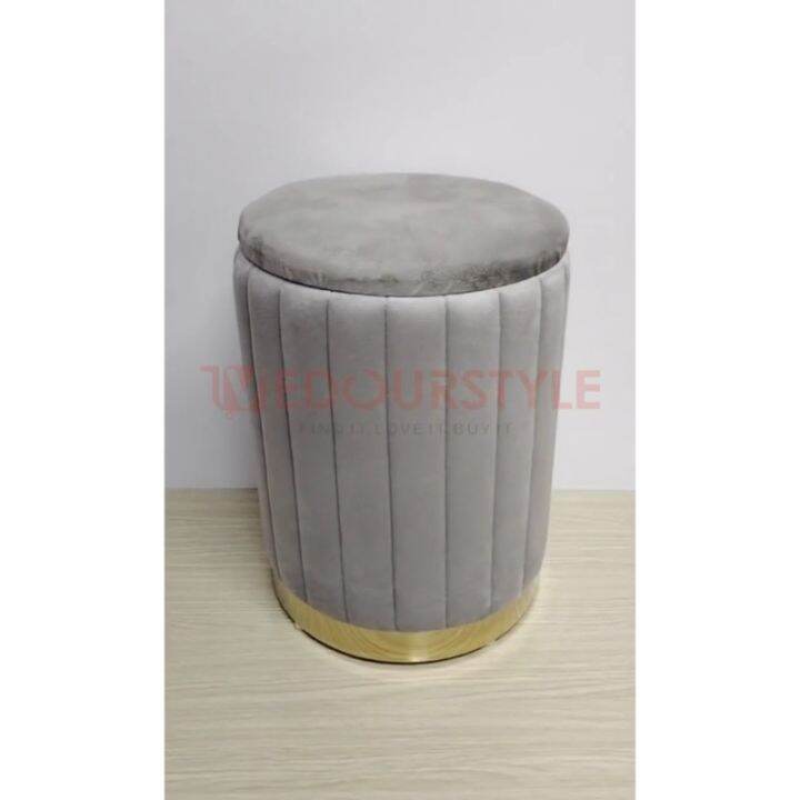 Vedourstyle 017 Velvet Round Dressing Stool with Storage Makeup Stool ...