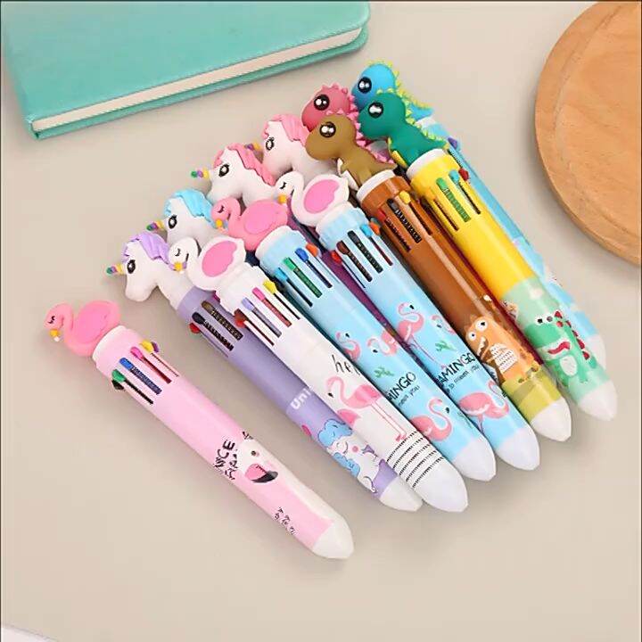 Cartoon Pen 10 color Retractable Unicorn Dinosaur ten colors kids cute ...
