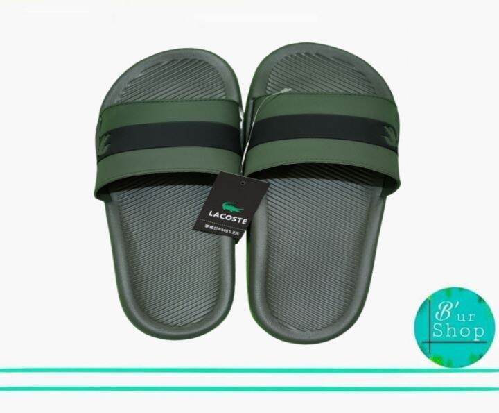 Lacoste men's slip-on slippers ARMY GREEN | Lazada PH