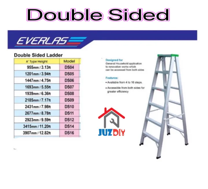 Everlas Aluminium Double Sided Ladder 9-12 Steps | Lazada