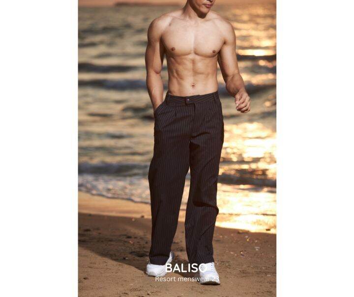 Baliso Double pleated with snap bottom trousers กางเกงจีบ | Lazada.co.th