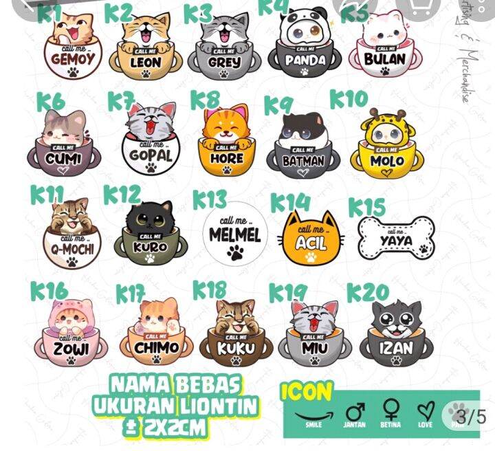 CUSTOM NAMA LIONTIN KALUNG KUCING /NAME TAG BISA REKUES NAMA DAN GAMBAR ...