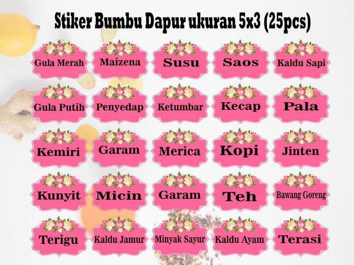 Stiker Bumbu Dapur warna pink isi 25 kertas anti air | Lazada Indonesia