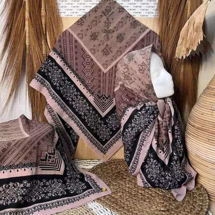 Hijab Segi Empat Voal Motif Etnik Warna Coksu Kerudung Jilbab Murah ...