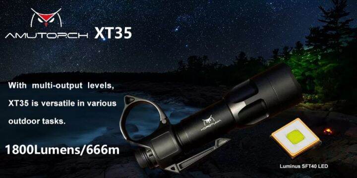 Amutorch XT35 SFT40 LED 1800 Lumens 666 Meters High Performance EDC Flashlight 18650 Tactical ...