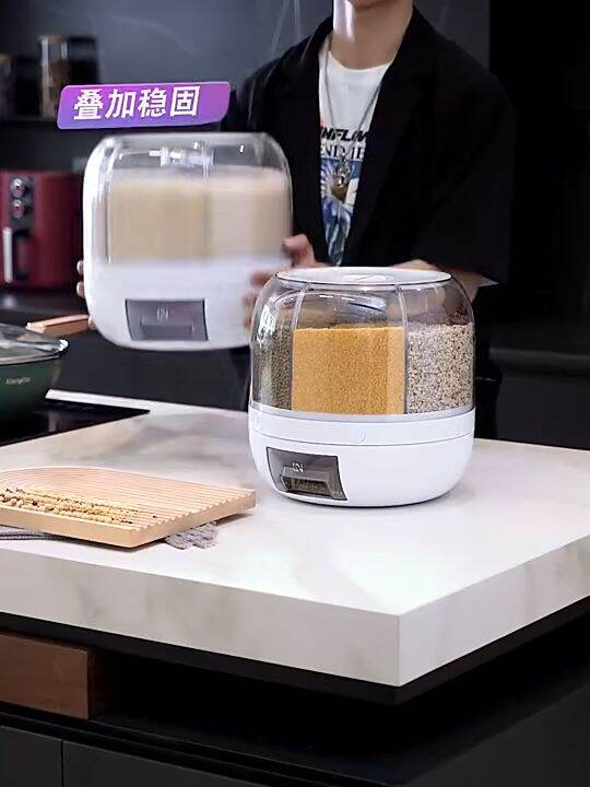 [LIULIU MEI]ถังเก็บเมล็ดพืช ถังเก็บข้าวแบบโต๊ะย่อยแบบหมุน, กล่องเก็บเมล็ดข้าว ถังข้าวหมุน ที่ ...