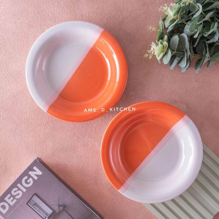 Piring bijian keramik omega 2 warna two tone orange | Lazada Indonesia