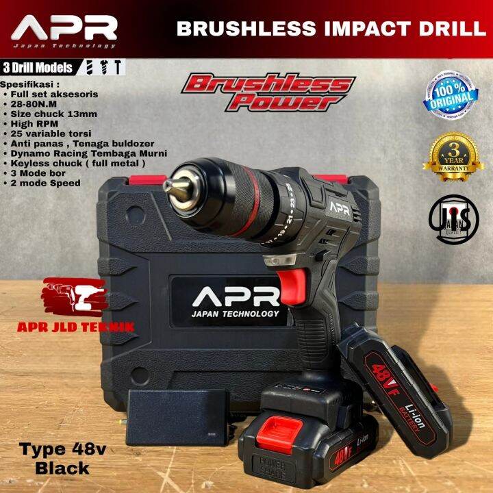 Bor cordless APR 48V brushless chuck besi | Lazada Indonesia