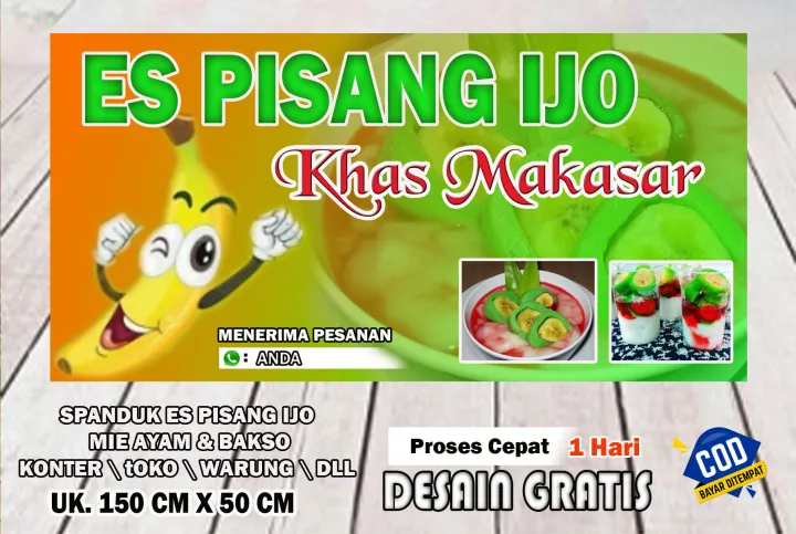 Spanduk banner. Es pisang ijo/Mie bakso/Warung Nasi/Nasgor/Toko. UK ...