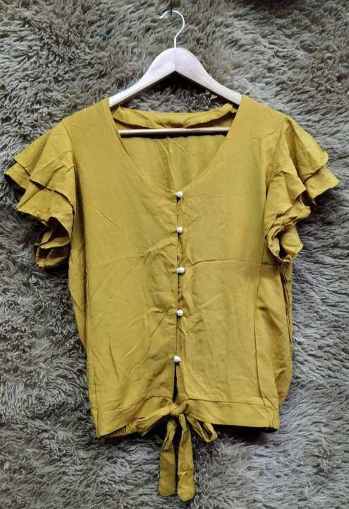 Margie plus size blouse. raffles sleeve design. with buttondown pearl ...