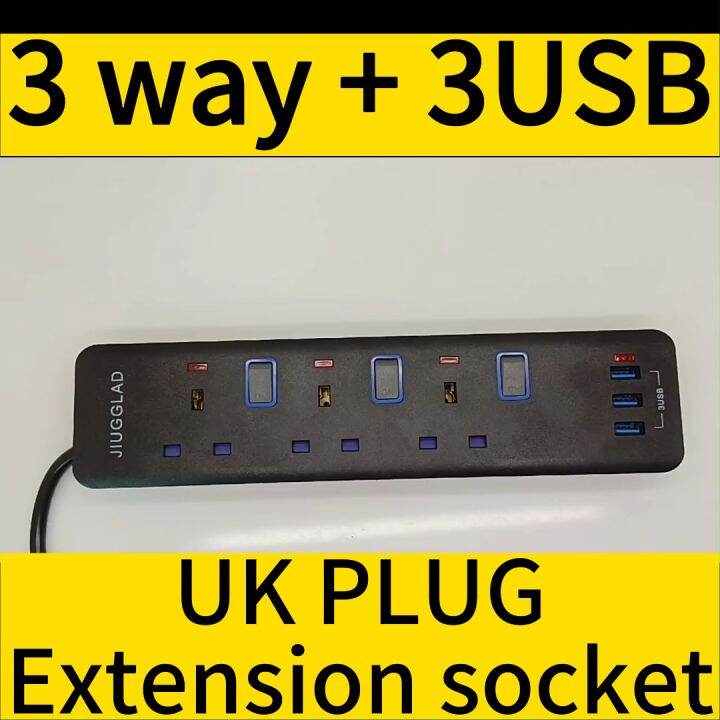 3 WAY 3USB Black White Malaysia Power Strip extension UK Plug socket 2 meter cable British ...