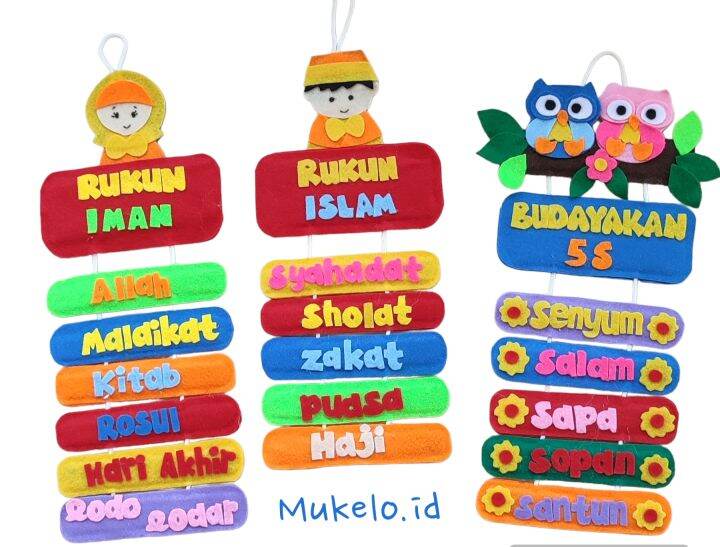 Gantungan dinding rukun iman rukun islam dan budayakan 5S bahan flanel | Lazada Indonesia