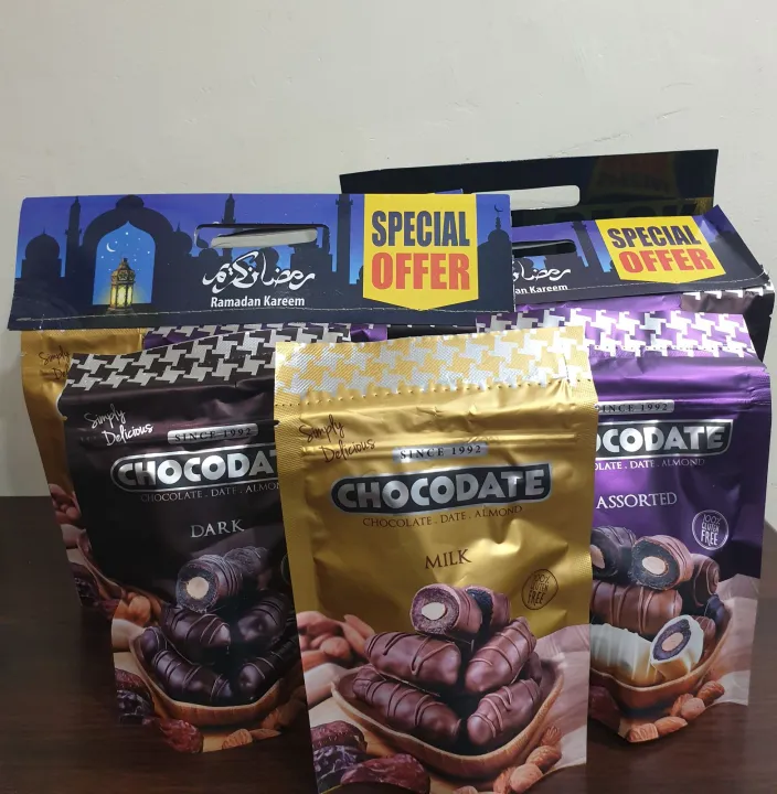 Chocodate (Chocolate. Date. Almond) Assorted, Milk & Dark | Dubai ...
