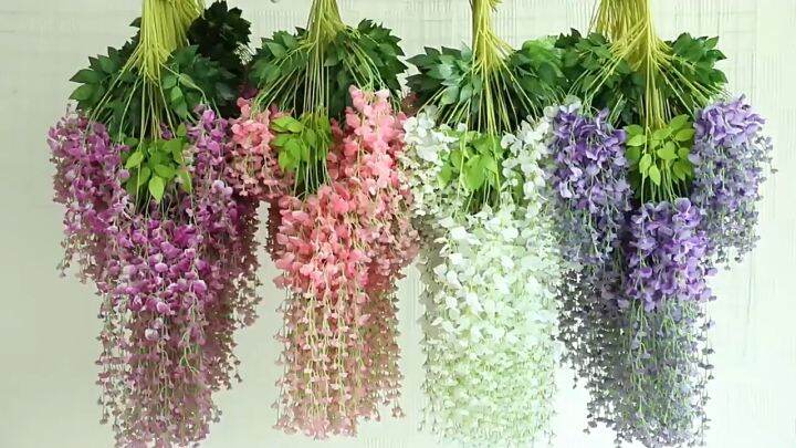 BUNGA JUNTAI WISTERIA BUNGA JALAR DAUN JALAR BUNGA PLASTIK BUATAN BUNGA DEKORASI PESTA BUNGA ...