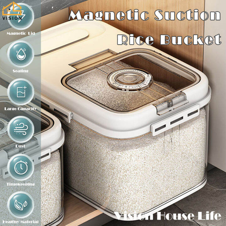Vision 7.5kg/15kg Transparent Rice Barrel with Magnetic Cover Flip Type ...