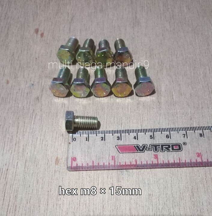 baut 14 / baut hex m8 × 15mm / panjang 1.5cm bahan besi baja kuning ...