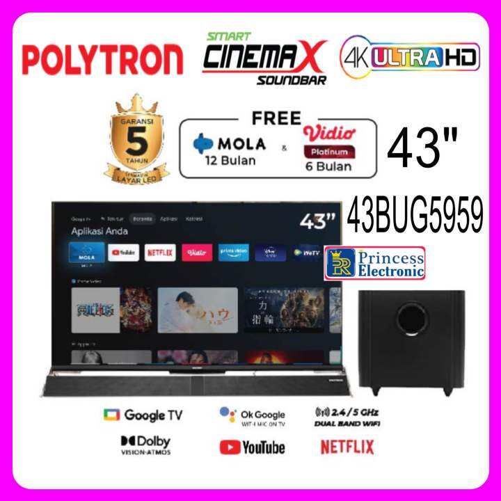 POLYTRON 4K UHD Smart Cinemax Soundbar Google TV 43 Inch PLD 43BUG5959 | Lazada Indonesia