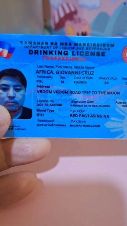 Drinking license PVC Card - For fun only | Lazada PH