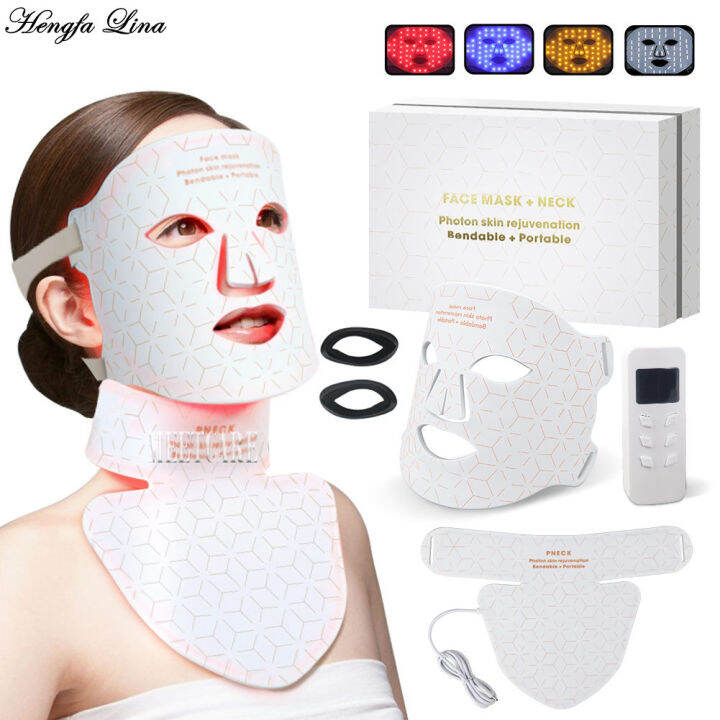 4 Colors Silica Gel LED Face Neck Mask Professional NIR Photon Therapy ...