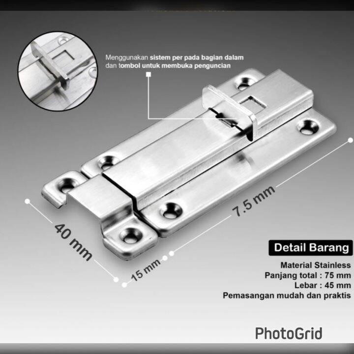 GRENDEL PINTU 3 INC STAINLESS SUS 304 TEBAL SELOT PINTU SLOT PINTU ...