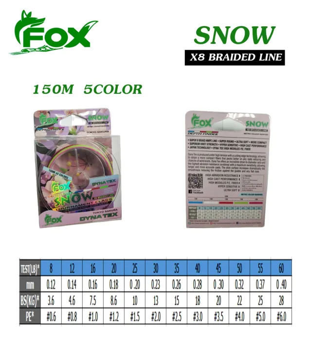 สายPE ถัก8 FOX SNOW X8 BRAIDED LINE 150M. 5COLOR | Lazada.co.th
