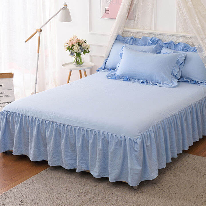 Korean Style Solid Color Bed Skirt One Piece Princess Style Washed